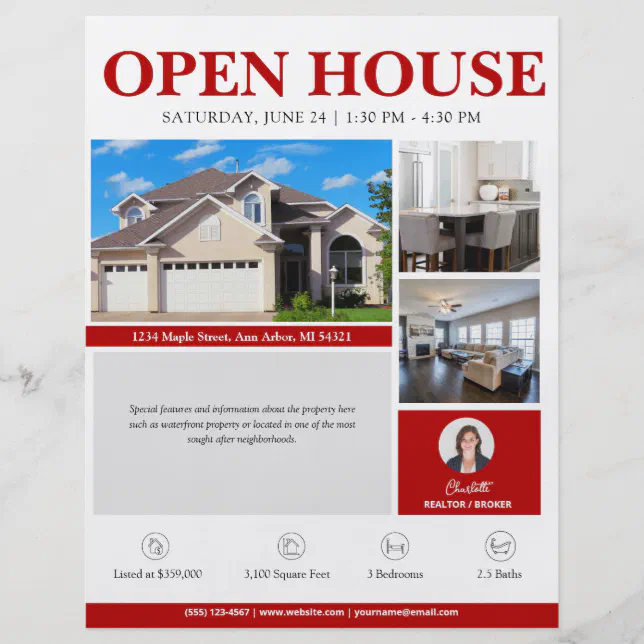 Open House Red Real Estate Flyer | Zazzle