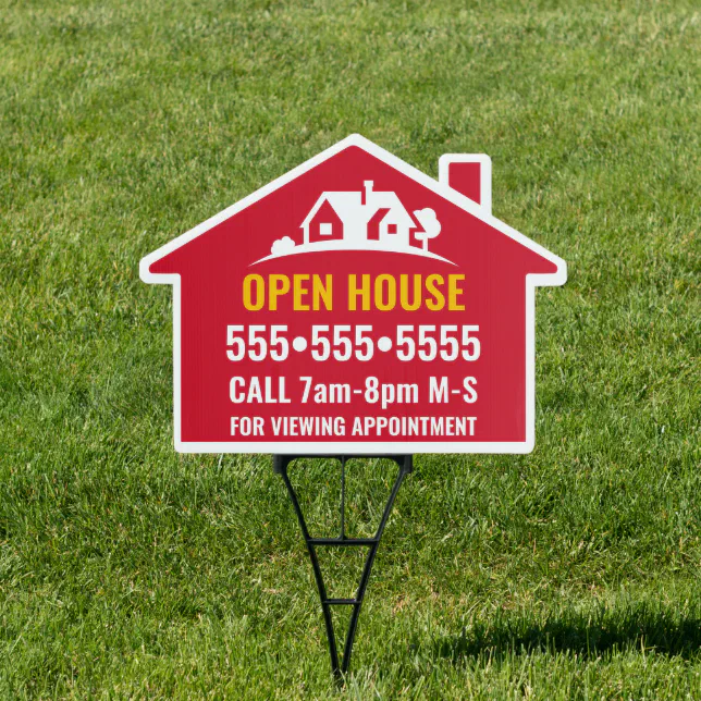 OPEN HOUSE Stop Sign Red White Gold House Icon | Zazzle