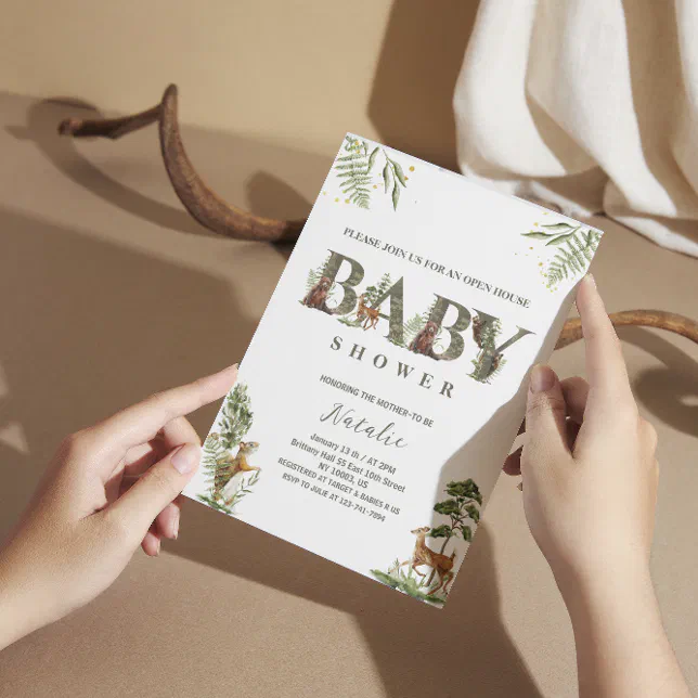 open house woodland forest animals baby shower invitation | Zazzle