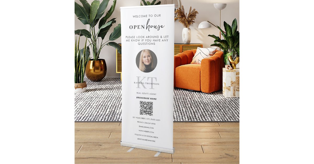 Open Houses & Real Estate Agents Photo QR Code Retractable Banner | Zazzle