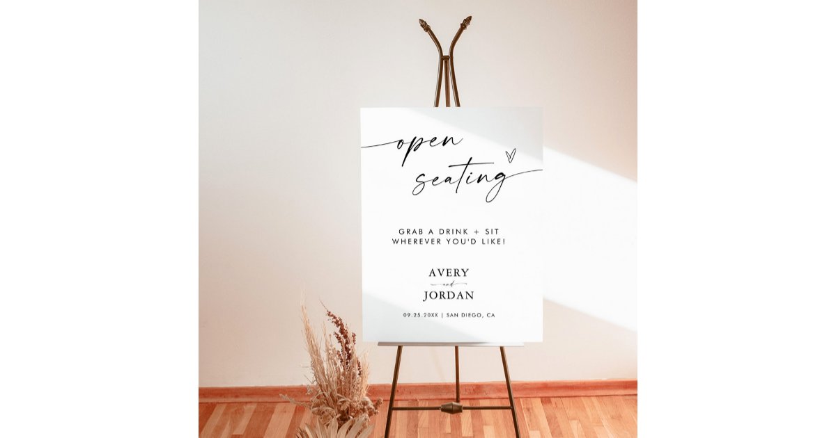 Open Seating Sign | Modern Minimalist Wedding Sign | Zazzle