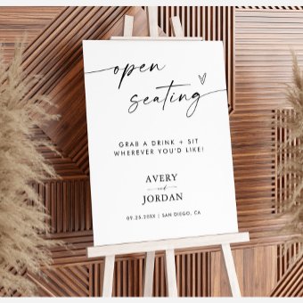 Open Seating Sign | Modern Minimalist Wedding Sign | Zazzle