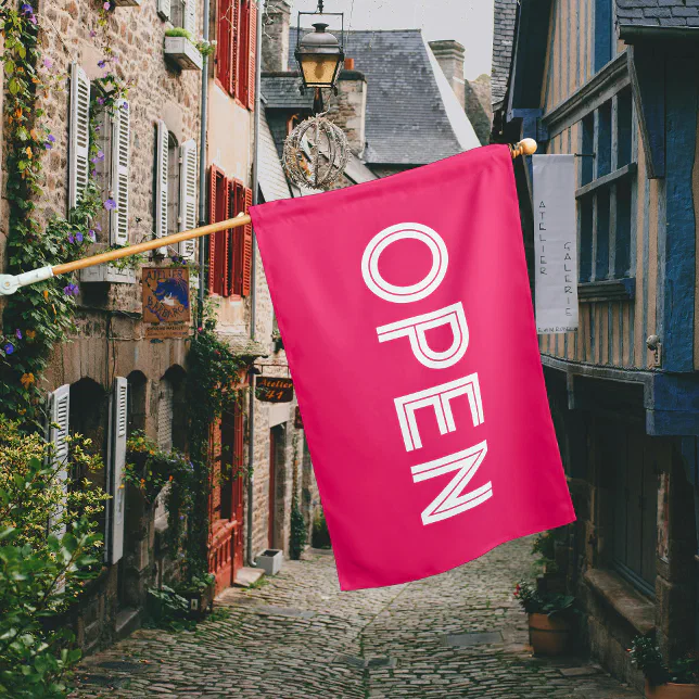 Open Sign Modern Pink Business Minimal Flag | Zazzle