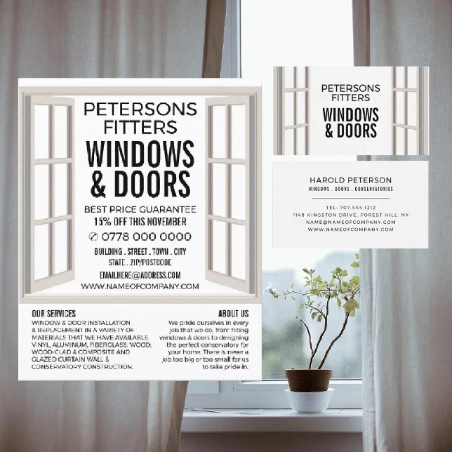 Open Window Design, Window & Door Fitter Company Business Card | Zazzle