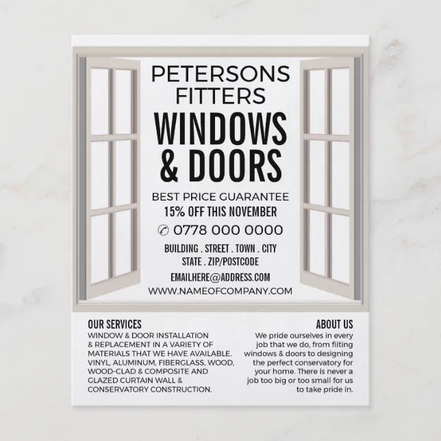 Open Window Design, Window & Door Fitter Company Flyer | Zazzle