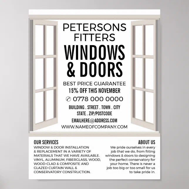 Open Window Design, Window & Door Fitter Company Poster | Zazzle