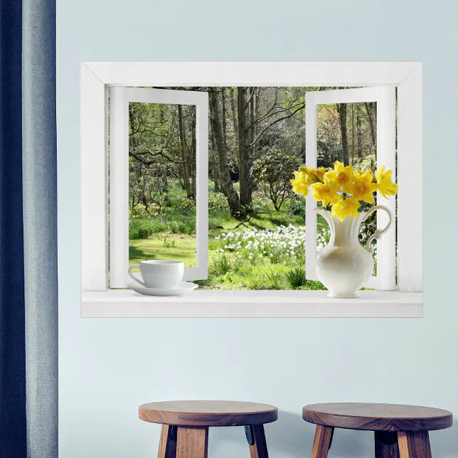 Open Window onto Woodland Scene with Daffodils Poster | Zazzle