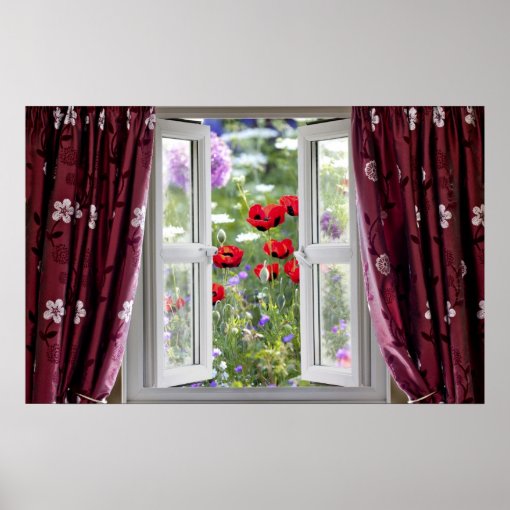 Open window view onto wild flower garden poster | Zazzle