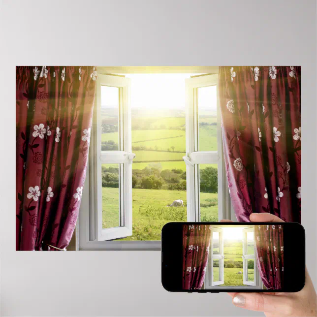 Open window with countryside view and sunlight str poster | Zazzle
