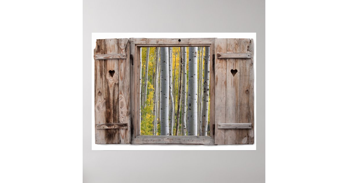 Open Wooden Window Birch Forest View Poster | Zazzle