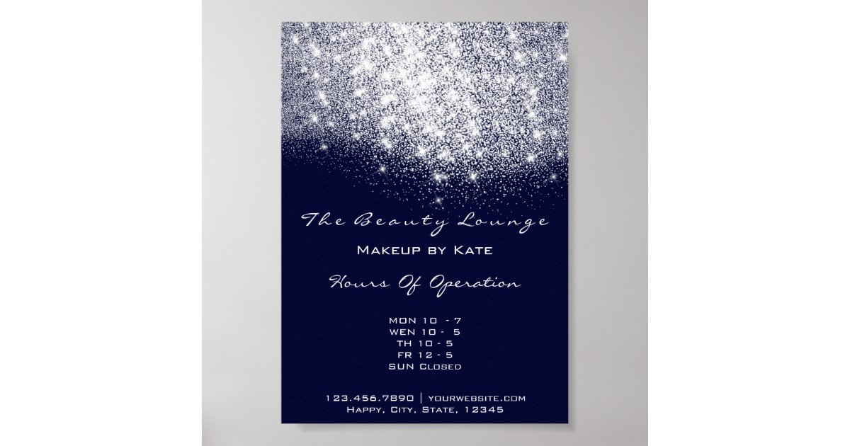 Opening Hours Beauty Makeup Studio Gray Navy Blue Poster | Zazzle