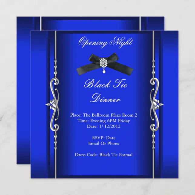 Opening Night Black Tie Formal Blue Silver Invitation | Zazzle