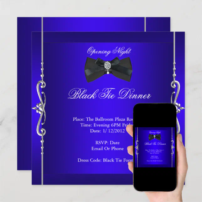 Opening Night Black Tie Formal Royal Blue Invitation | Zazzle