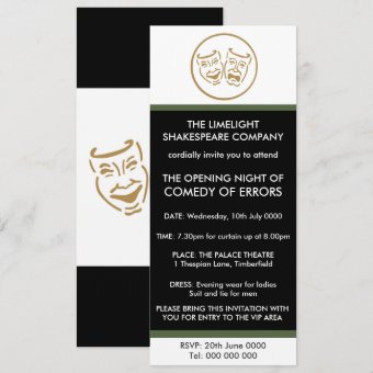 Opening or Closing Night Drama Masks Invitation | Zazzle