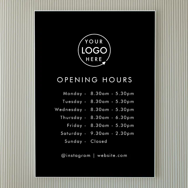 Opening Times | Business Logo Opening Hours Black Poster | Zazzle