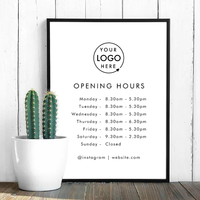 Opening Times | Business Logo Opening Hours Modern Poster | Zazzle