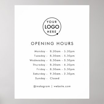 Opening Times | Business Logo Opening Hours Modern Poster | Zazzle