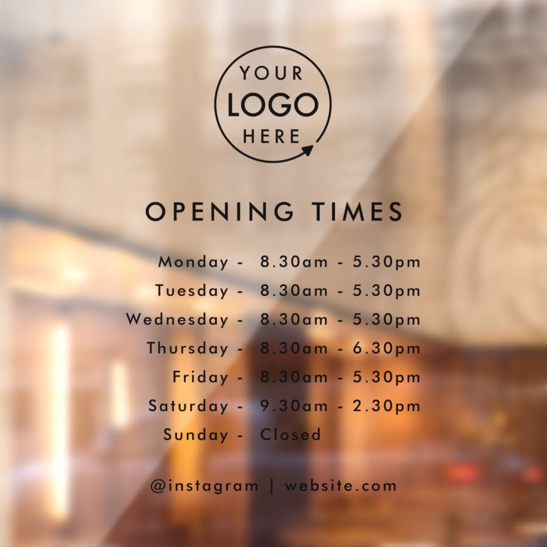 Opening Times | Business Logo Opening Hours Modern Window Cling | Zazzle