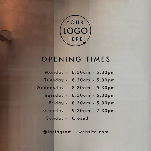 Opening Times | Business Logo Opening Hours Modern Window Cling | Zazzle