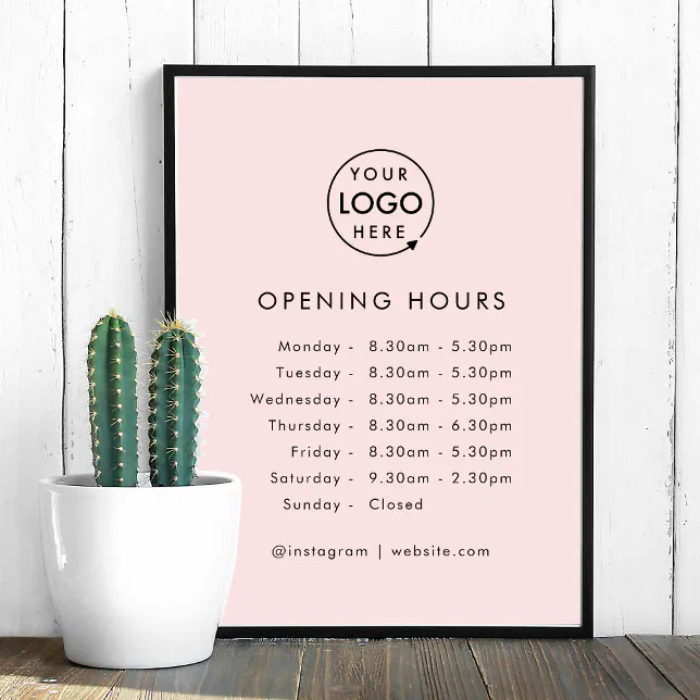 Opening Times | Business Logo Opening Hours Pink Poster | Zazzle