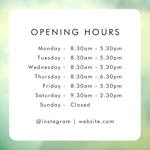 Opening Times | Business Opening Hours Modern Window Cling | Zazzle