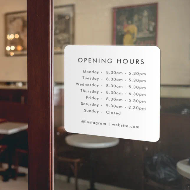 Opening Times | Business Opening Hours Modern Window Cling | Zazzle