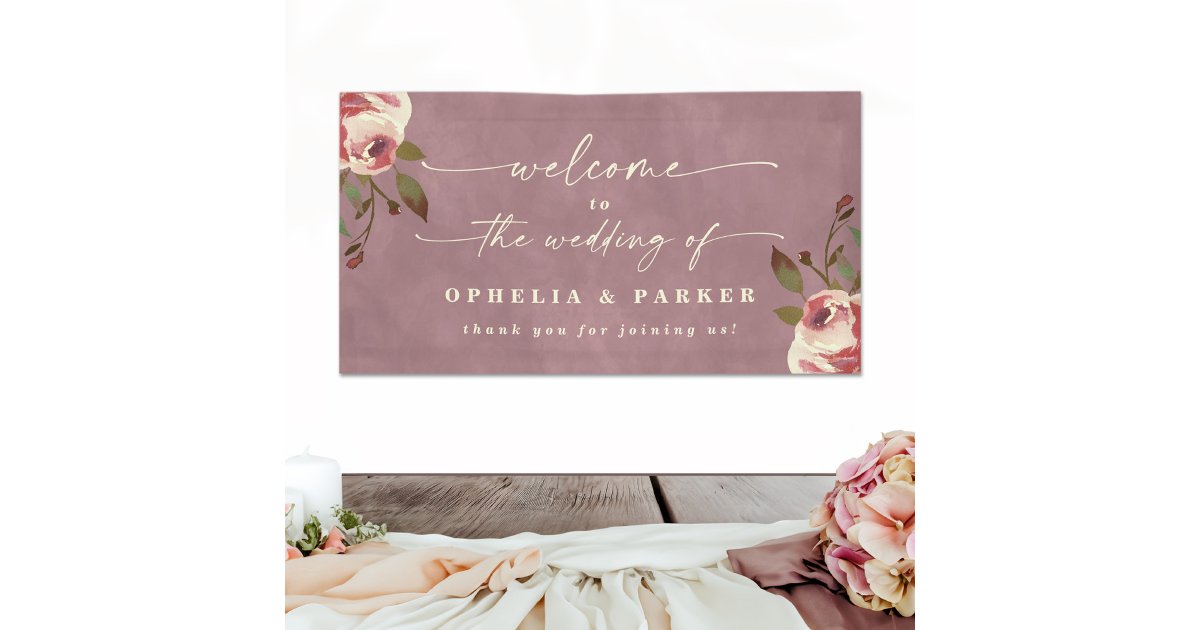 Ophelia Cottagecore Dusty Pink Wedding Welcome Banner | Zazzle