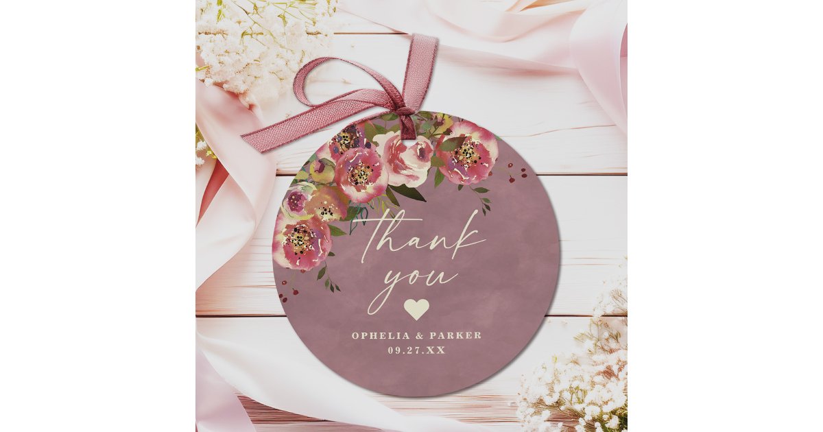 Ophelia Cottagecore Pink Floral Wedding Thank You Favor Tags | Zazzle