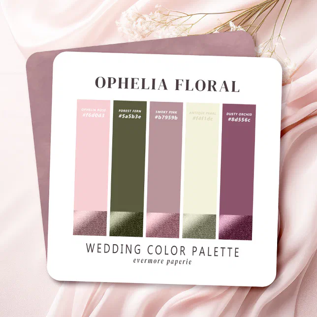 Ophelia Dusty Mauve Wedding Color Palette Card | Zazzle