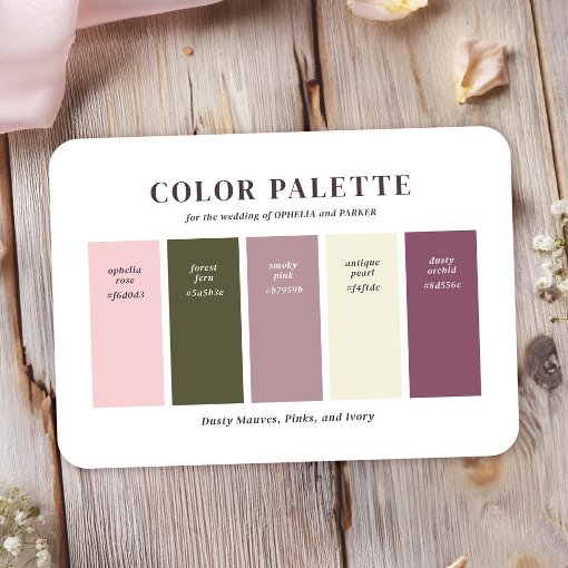 Ophelia Dusty Mauve Wedding Color Palette Card | Zazzle