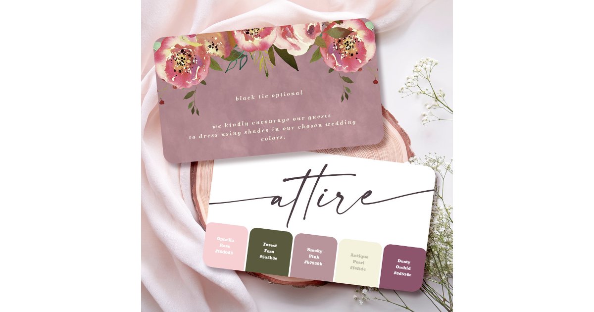 Ophelia Floral Wedding Attire Dress Code Colors Enclosure Card | Zazzle