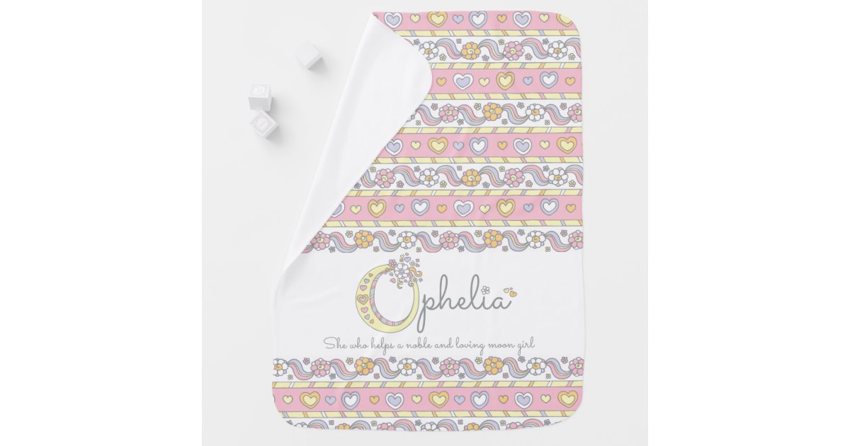 Ophelia name and meaning hearts girls baby blanket | Zazzle