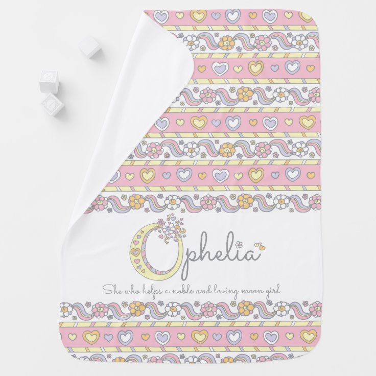 Ophelia name and meaning hearts girls baby blanket | Zazzle