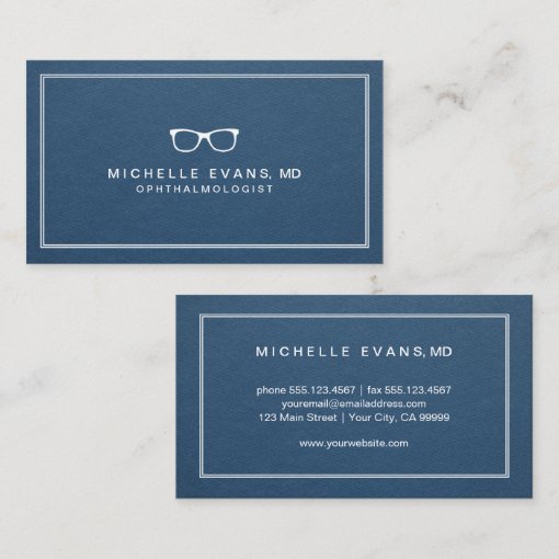 Ophthalmologist Navy Blue and White Eyeglasses Business Card | Zazzle