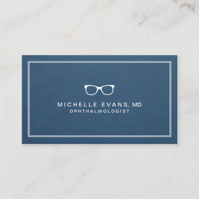 Ophthalmologist Navy Blue and White Eyeglasses Business Card | Zazzle
