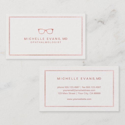 Ophthalmologist Rose Gold and Ivory Eyeglasses Business Card | Zazzle