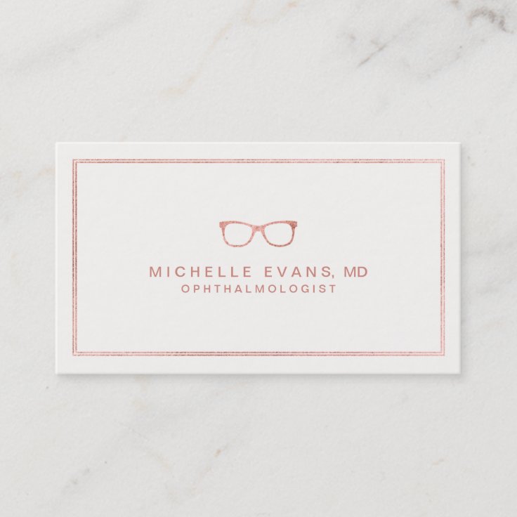 Ophthalmologist Rose Gold and Ivory Eyeglasses Business Card | Zazzle