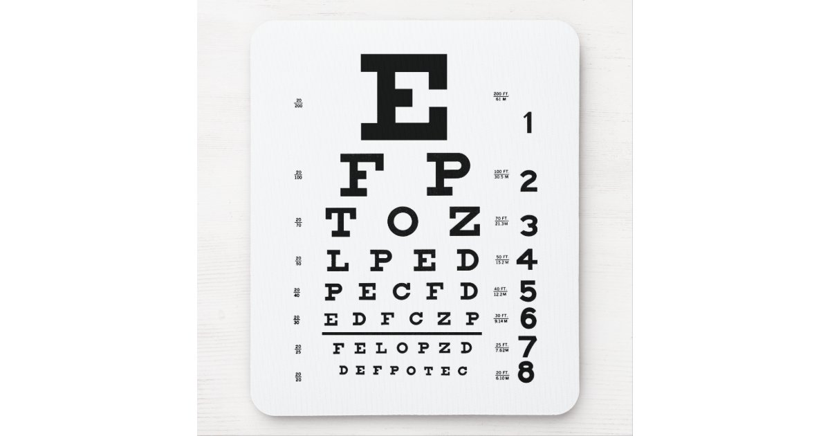 Ophthalmology Optometry Eye Chart White and Black Mouse Pad | Zazzle