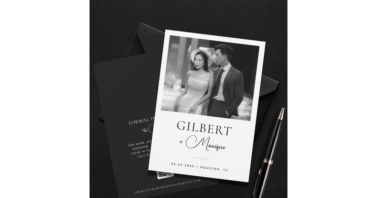 Opposite Fonts Black White Photo QR Code Wedding Save The Date | Zazzle