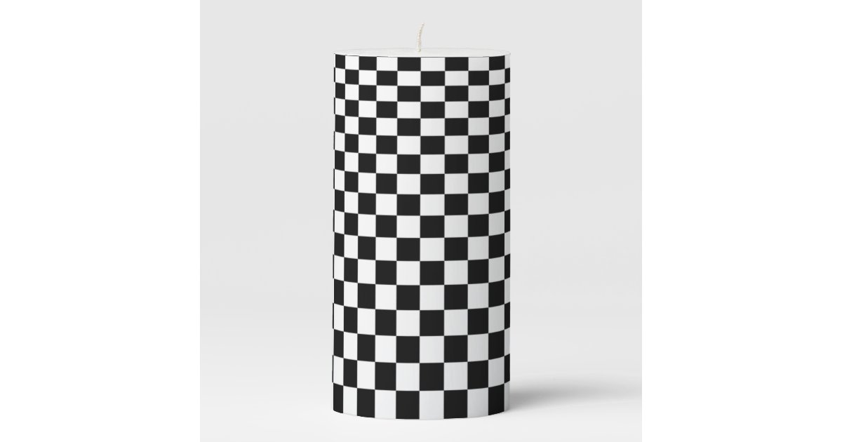 Optical Illusion Black and White Checkers Pillar Candle | Zazzle