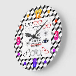 Optical Illusion Eye Chart Doctor Optician Pattern Large Clock | Zazzle