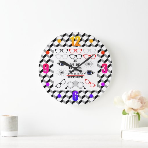 Optical Illusion Eye Chart Doctor Optician Pattern Large Clock | Zazzle