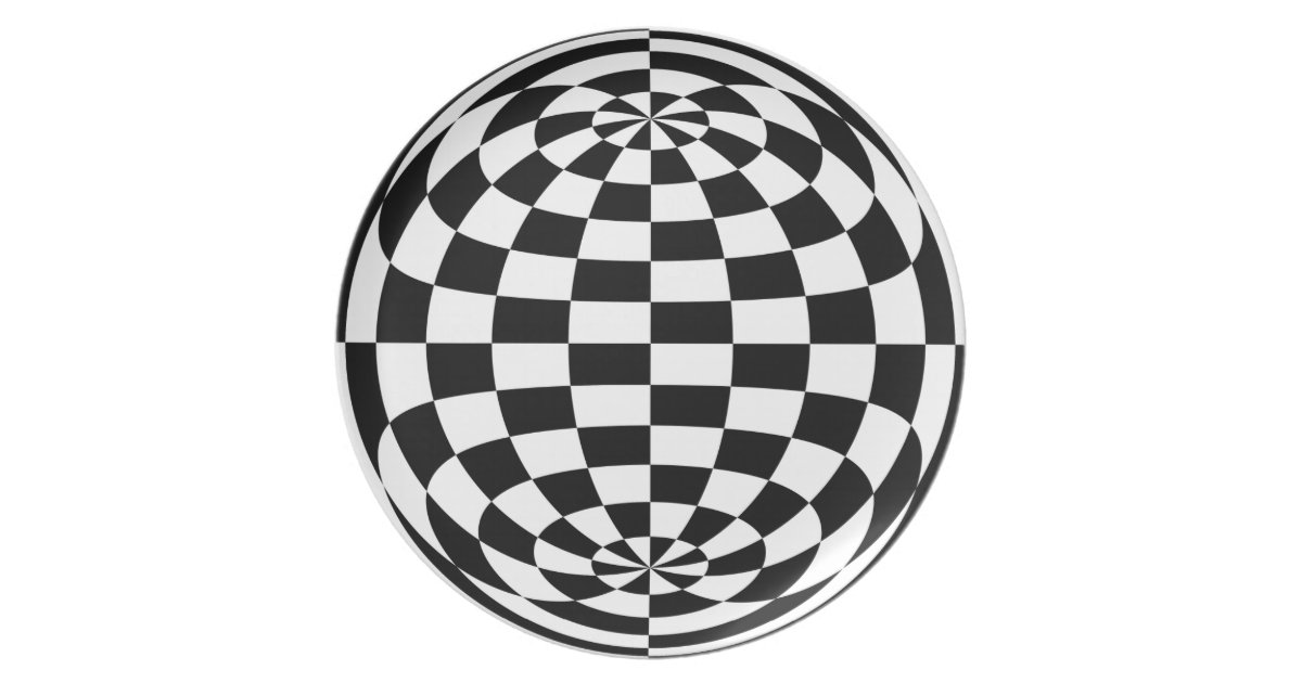 Optical Illusion Round checkers Black White Dinner Plate | Zazzle
