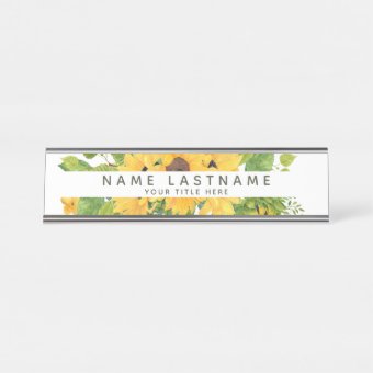Optimistic Sunflowers Title White Custom Desk Name Plate | Zazzle