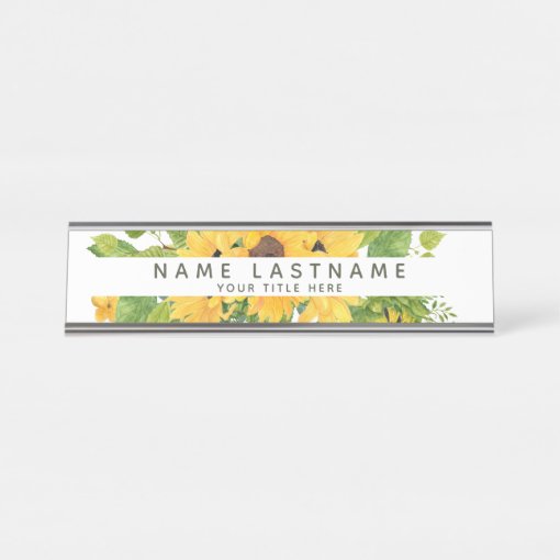Optimistic Sunflowers Title White Custom Desk Name Plate | Zazzle
