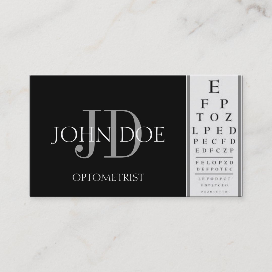 Optometrist Chart Black Business Card | Zazzle