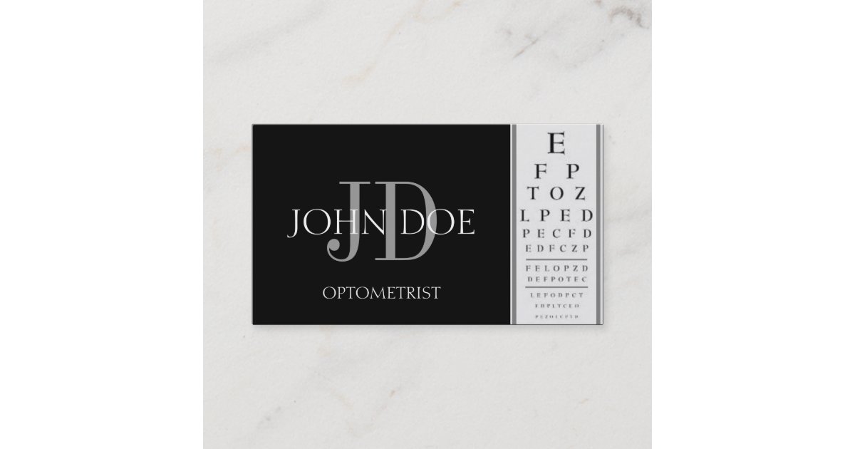 Optometrist Chart Black Business Card | Zazzle