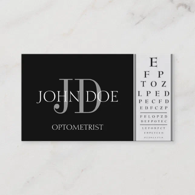 Optometrist Chart Black Business Card | Zazzle