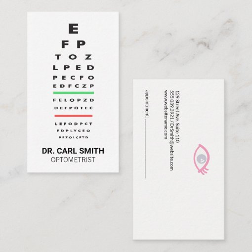 Optometrist | Doctor | Eye Exam Chart Appointment Card | Zazzle