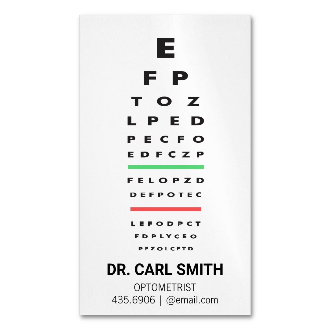 Optometrist | Doctor | Eye Exam Chart Business Card Magnet | Zazzle